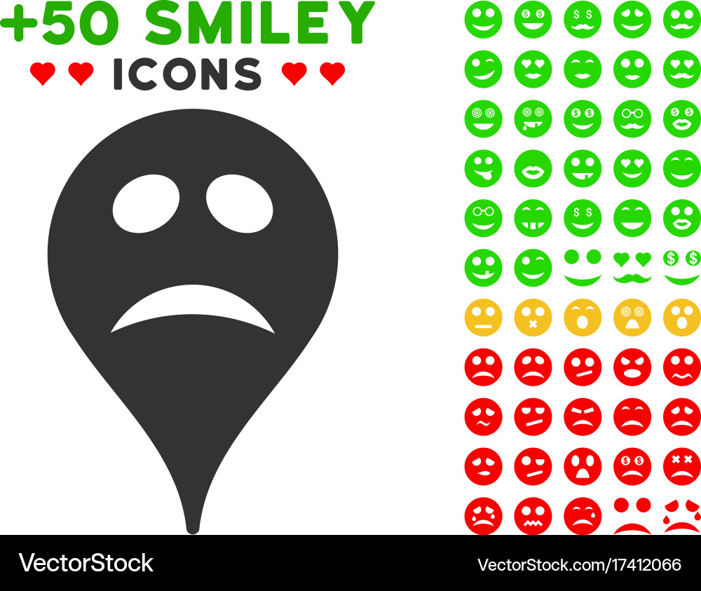 Pity smiley map marker icon with bonus emotion set