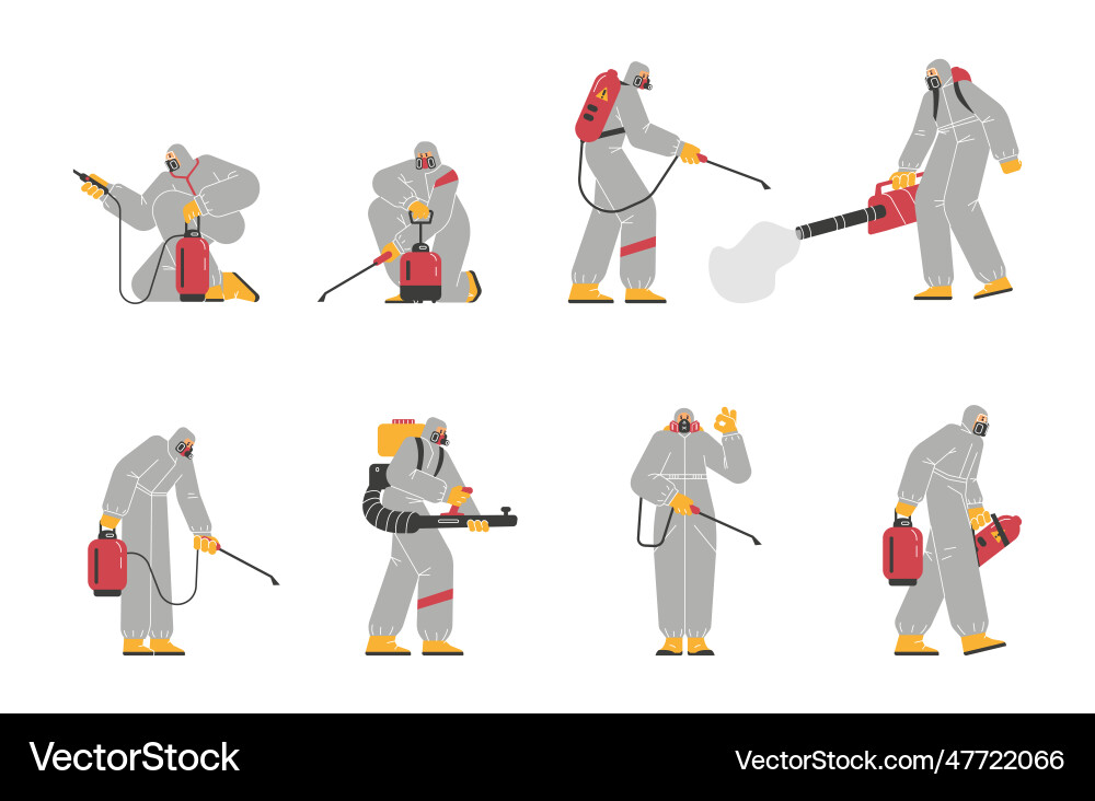 Set of pest control specialists flat style Vector Image