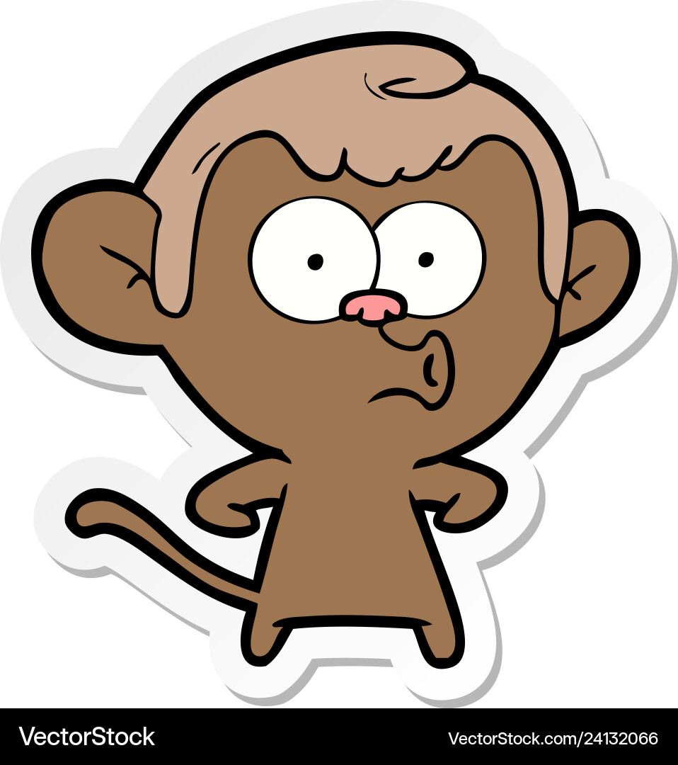 Sticker of a cartoon hooting monkey Royalty Free Vector