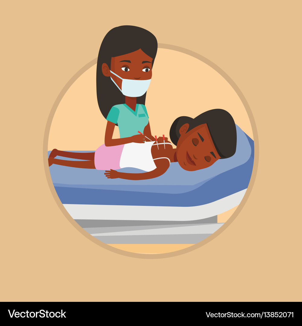 Acupuncturist doctor making acupuncture therapy Vector Image
