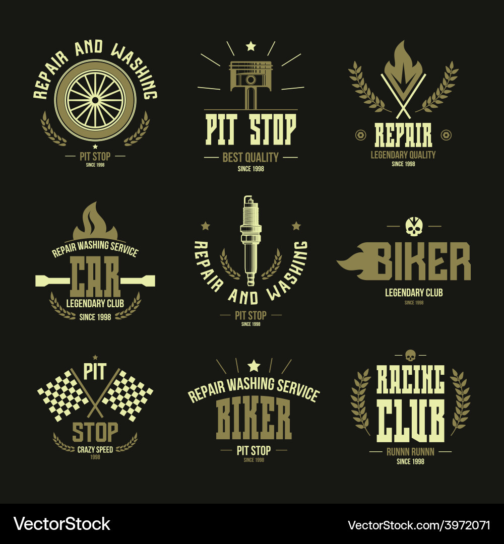 Car races and service badges and logo Royalty Free Vector