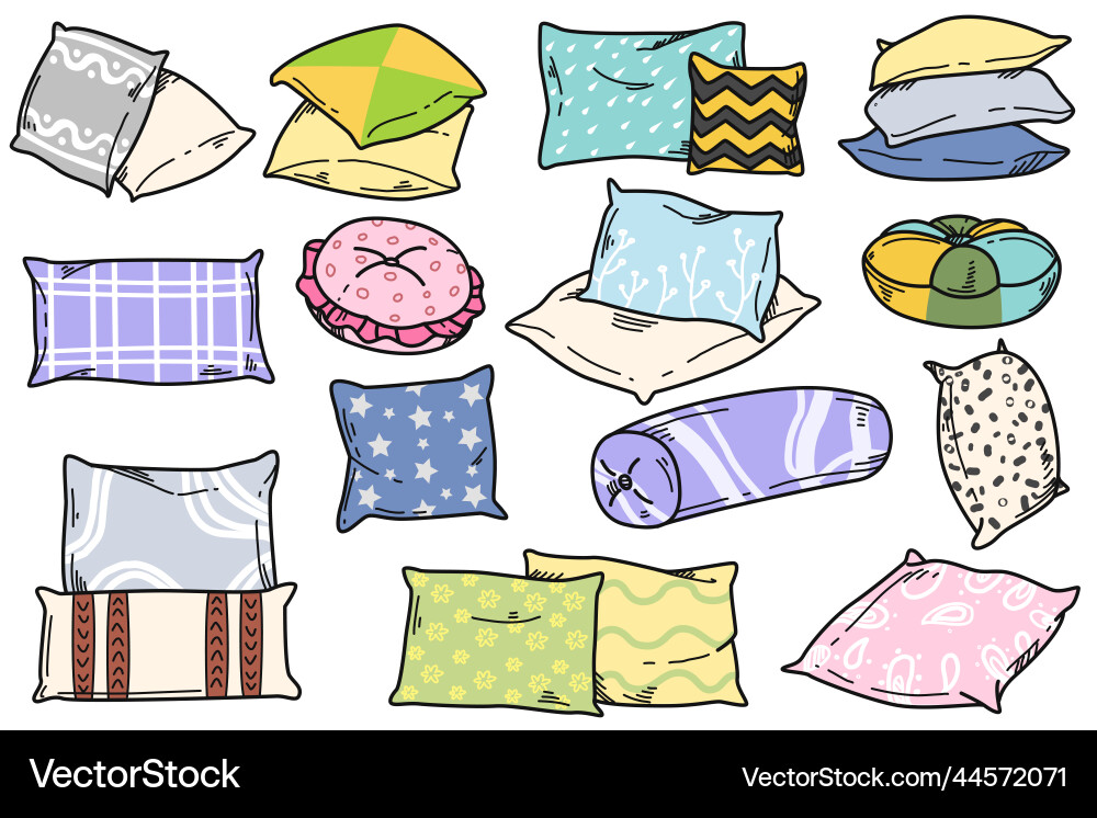 Doodle hand drawn color pillows for sleep rest Vector Image