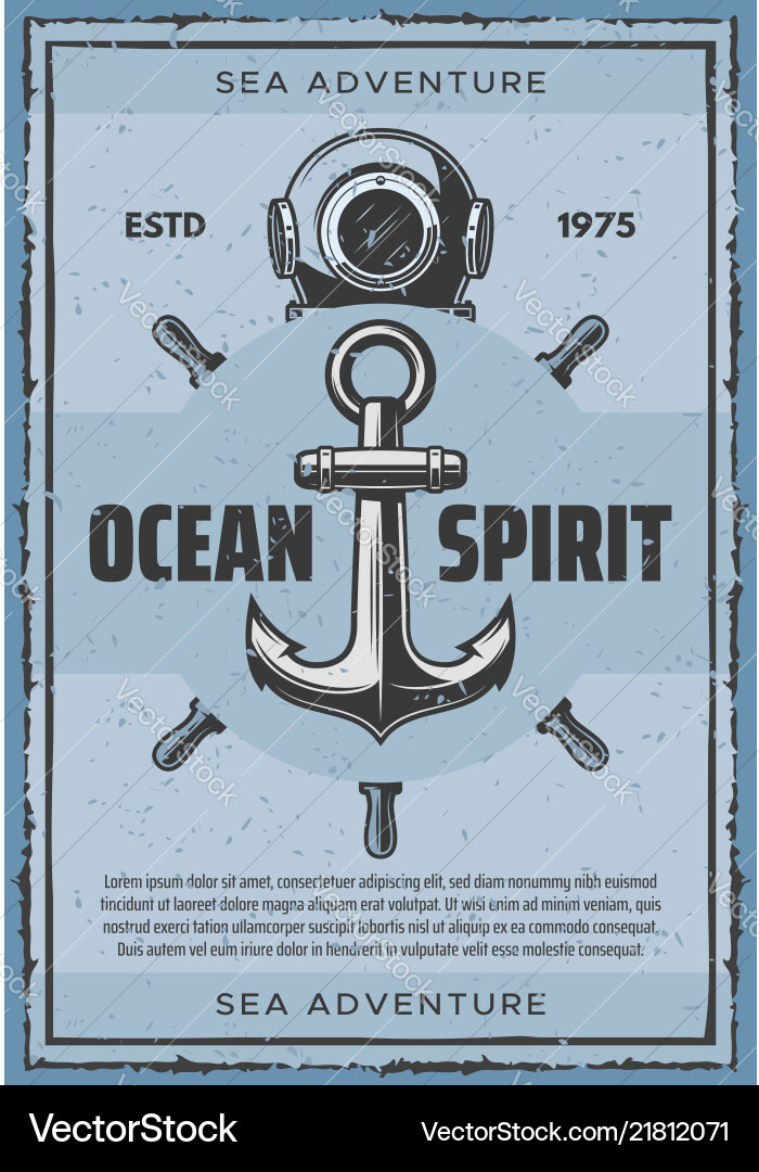 Nautical anchor and retro aqualung poster Vector Image