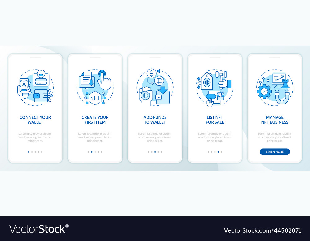 Nfts minting process blue onboarding mobile app Vector Image