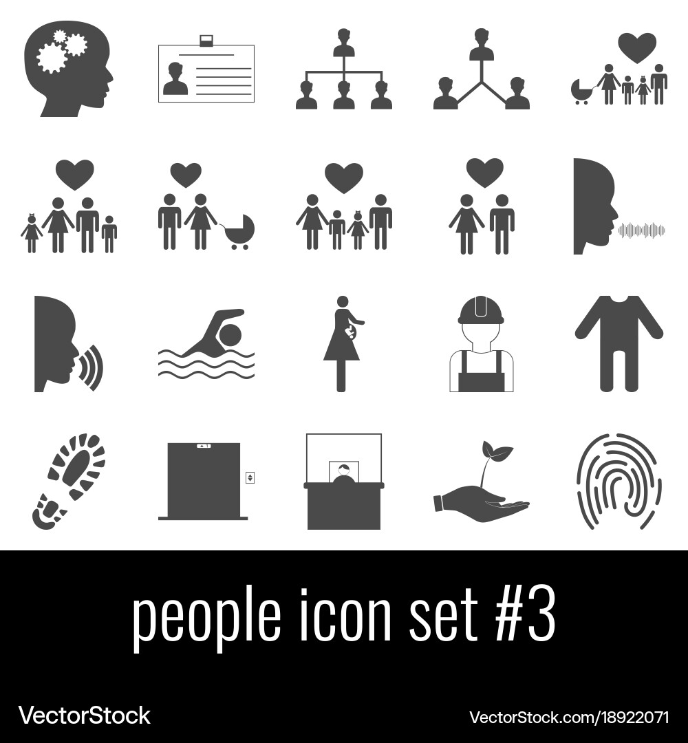 People icon set 3 gray icons on white background Vector Image
