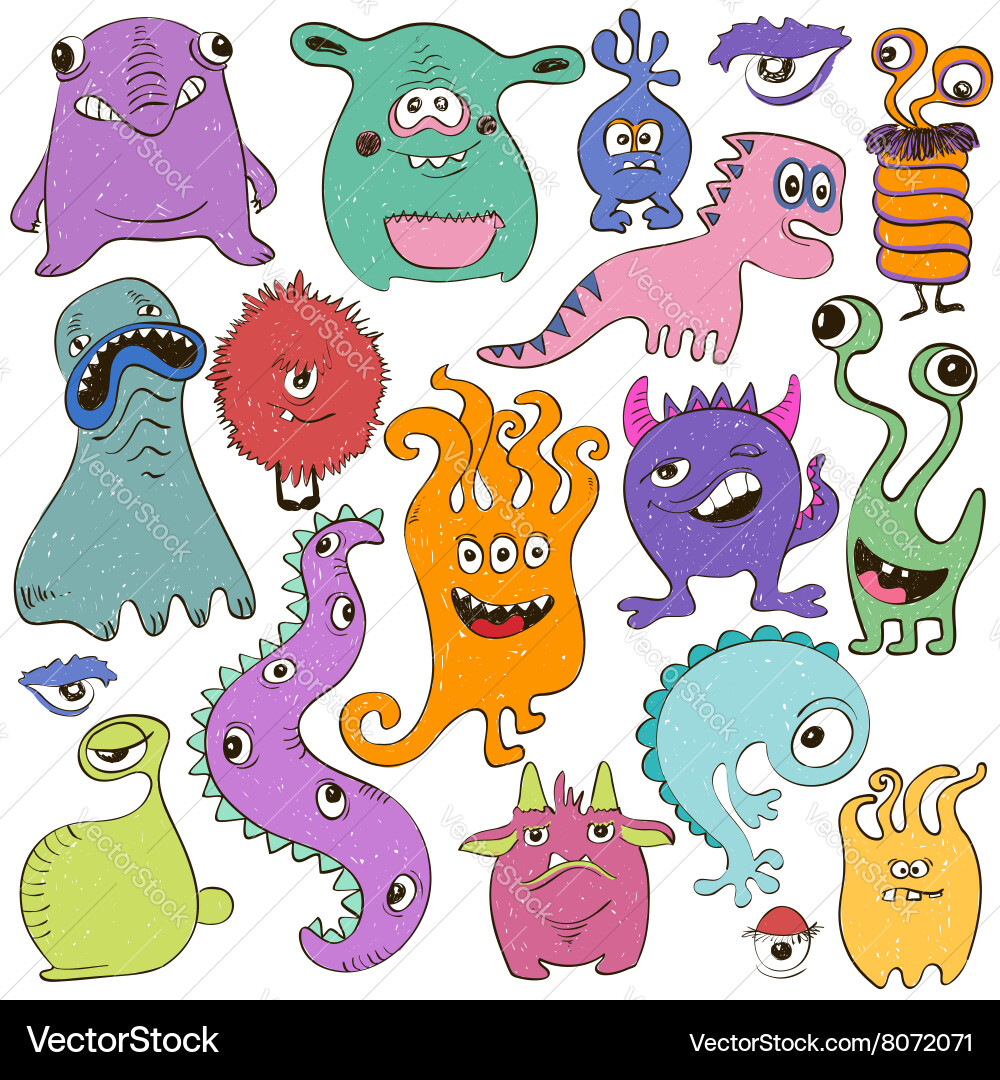 Set of isolated cartoon monsters Royalty Free Vector Image