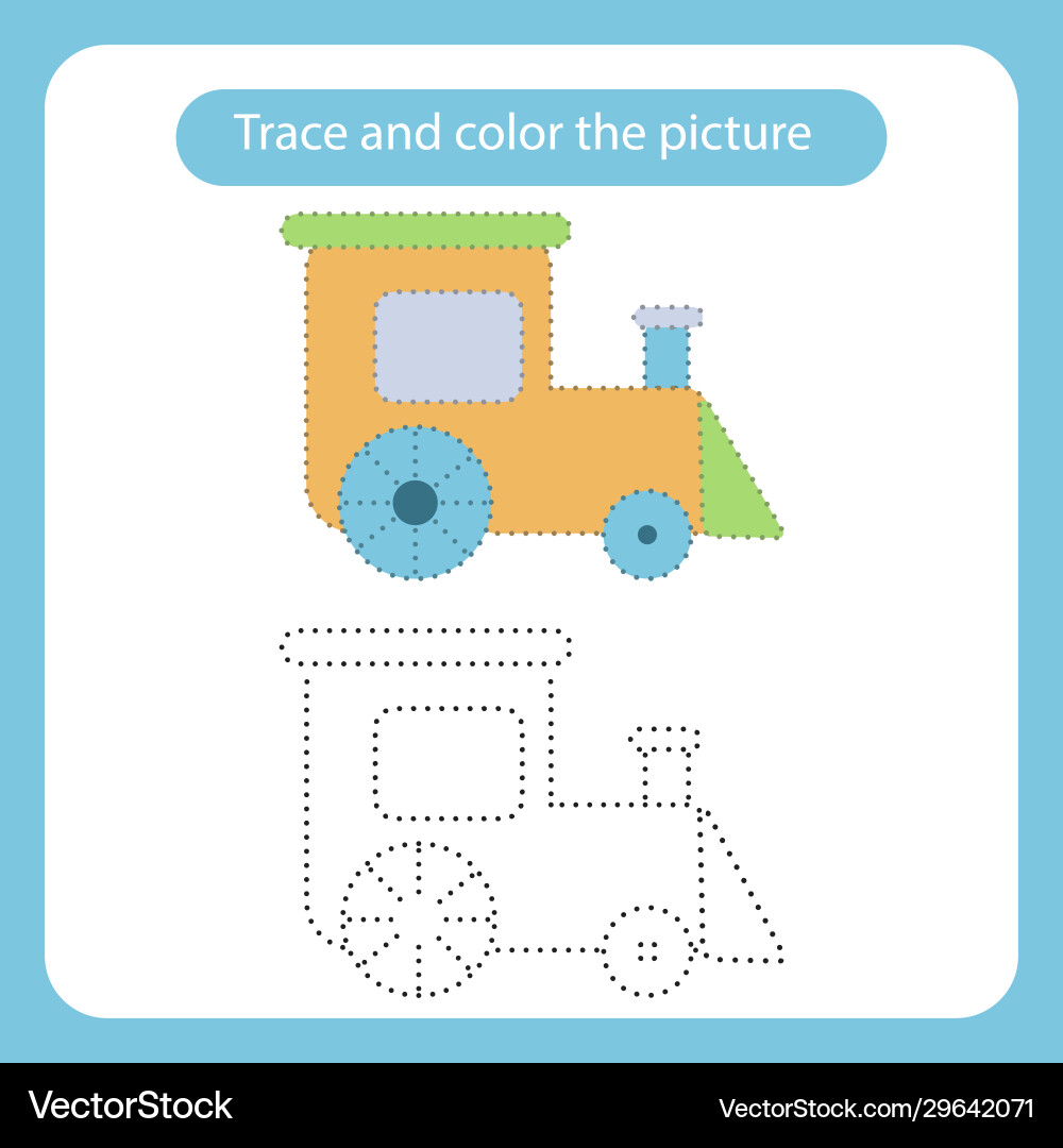 Train toy with simple shapes trace and color Vector Image
