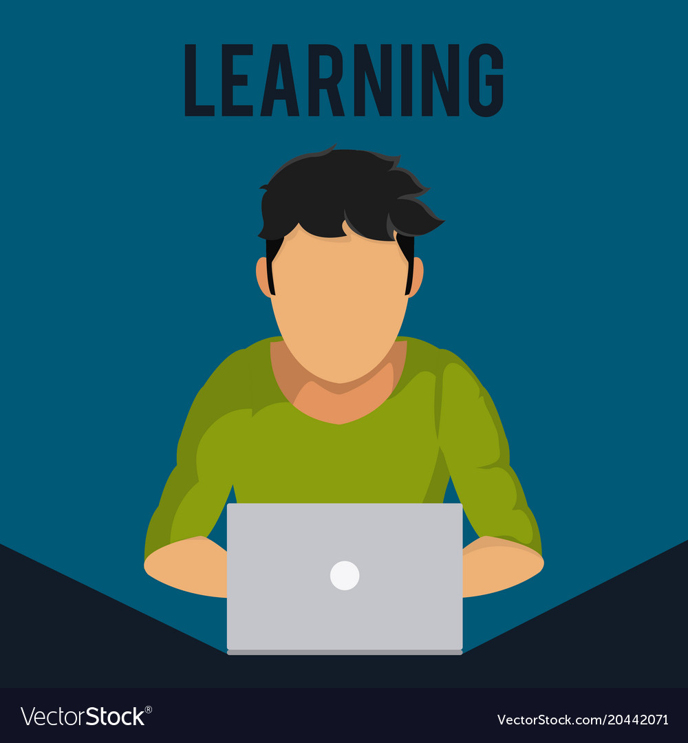 Young man with learning laptop Royalty Free Vector Image