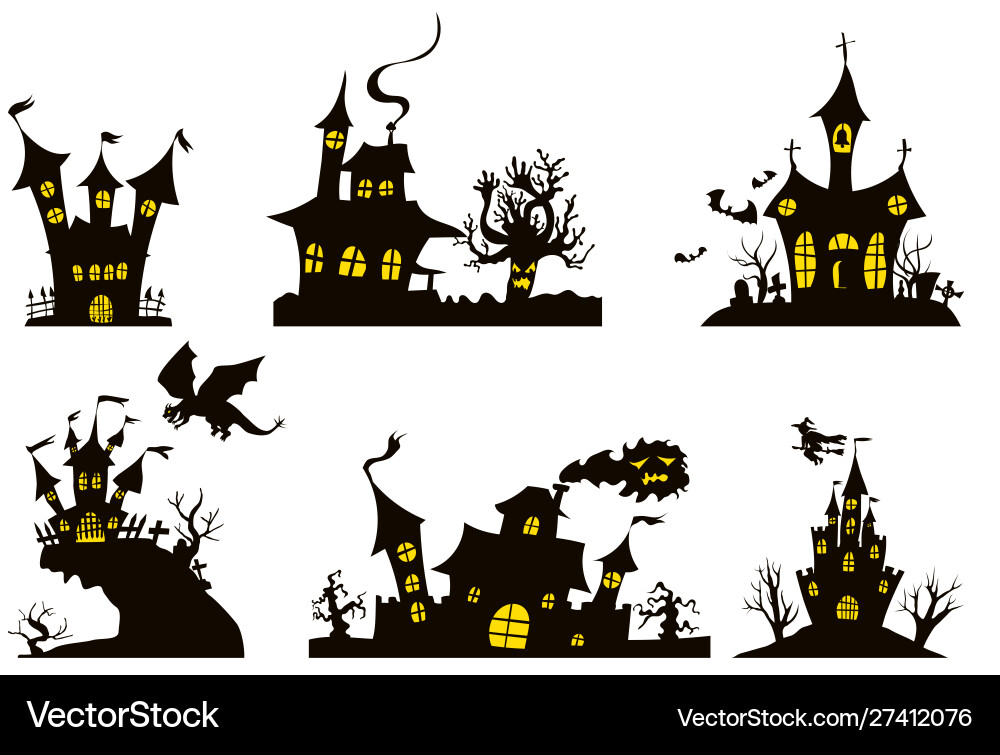 A selection two-tone houses for halloween Vector Image