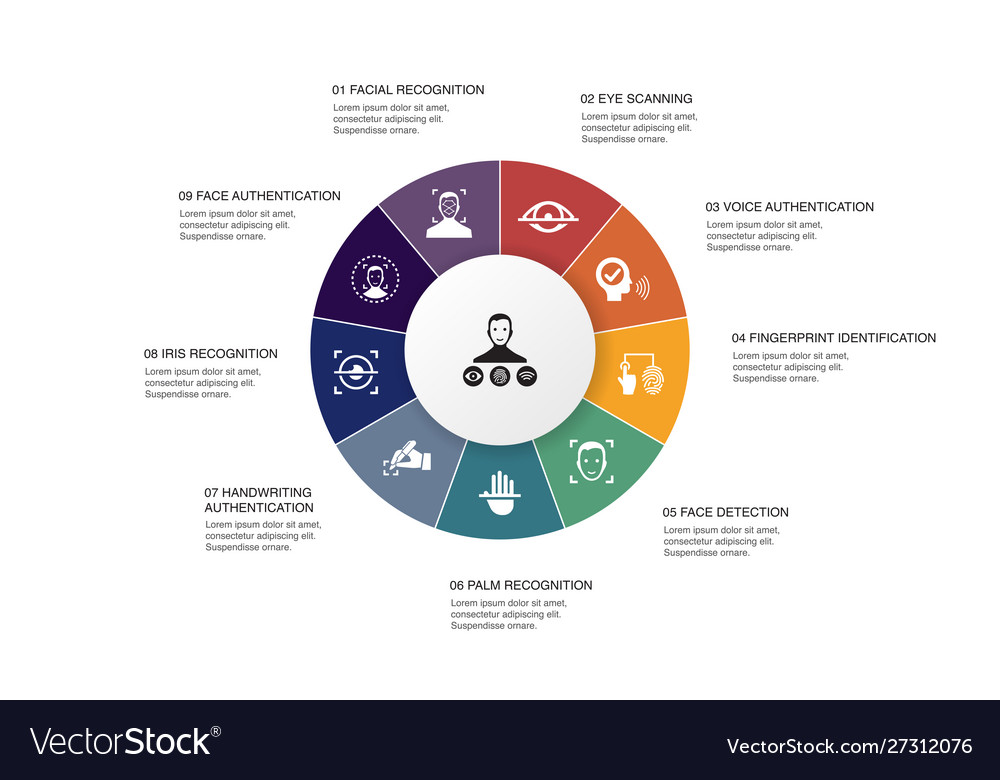 Biometrics authentication infographic 10 steps Vector Image