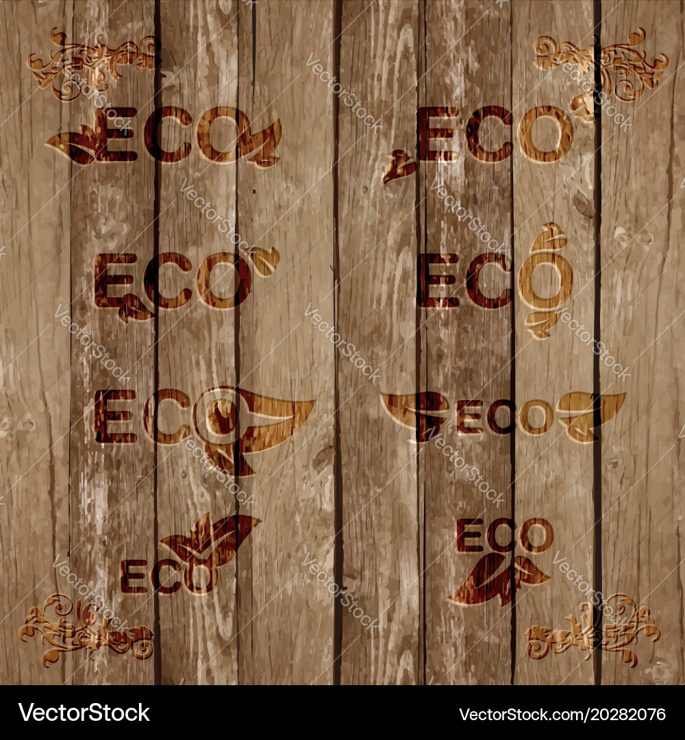 Eco signs bevels on wood Royalty Free Vector Image