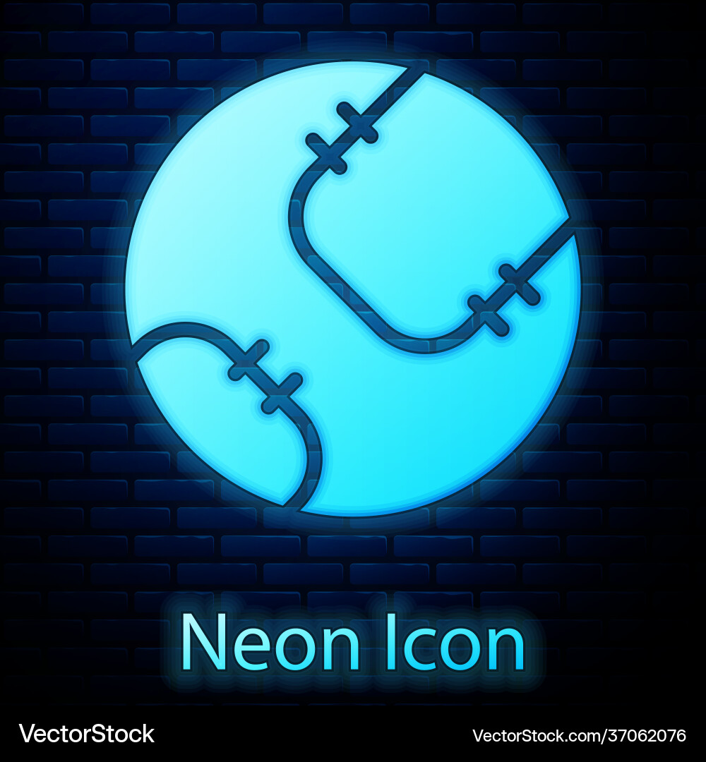 Glowing neon baseball ball icon isolated on brick Vector Image