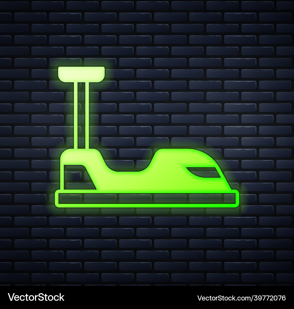 Glowing neon bumper car icon isolated on brick Vector Image