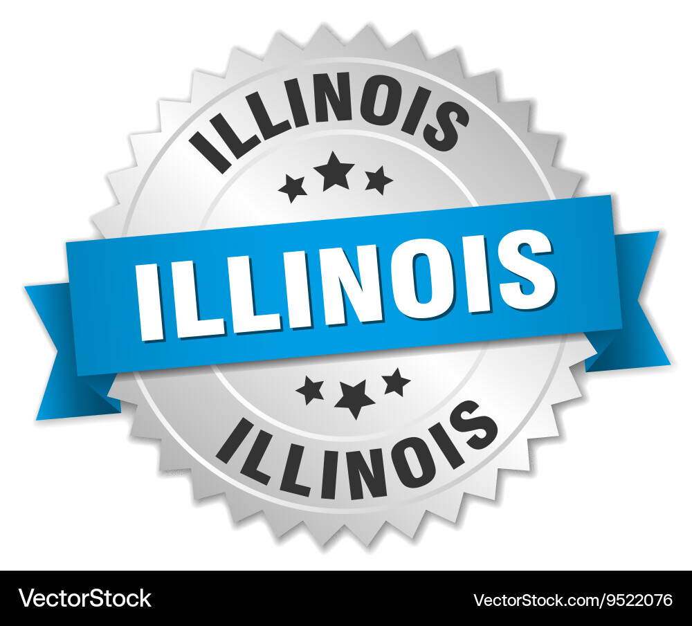 Illinois round silver badge with blue ribbon Vector Image