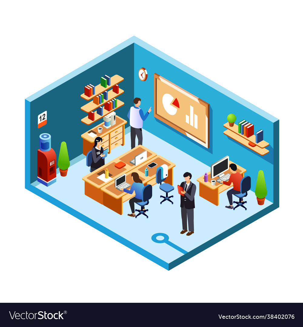 Isometric office room coworking Royalty Free Vector Image Isometric office room coworking Royalty Free Vector Image