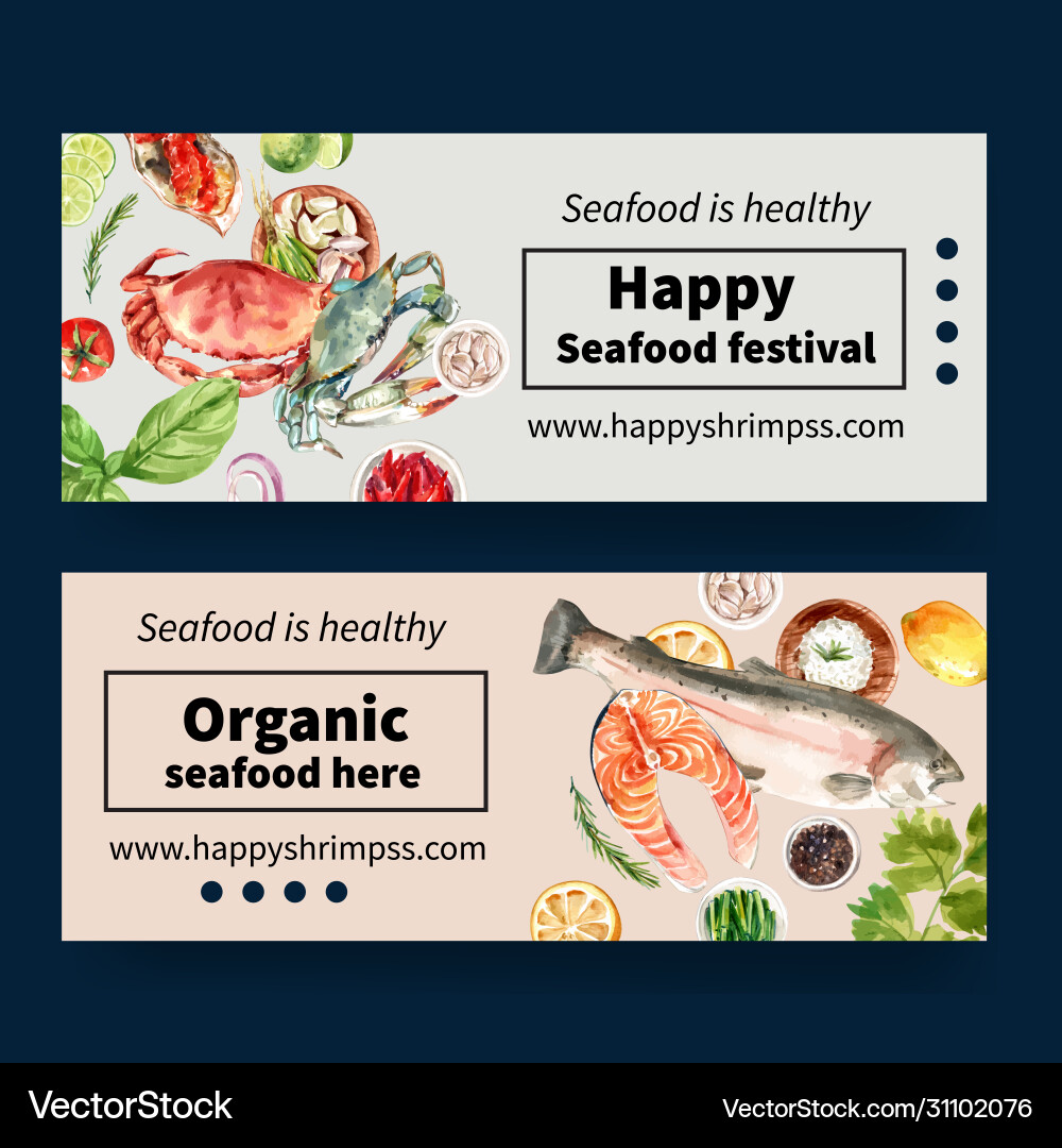 Seafood banner design with watercolor Royalty Free Vector