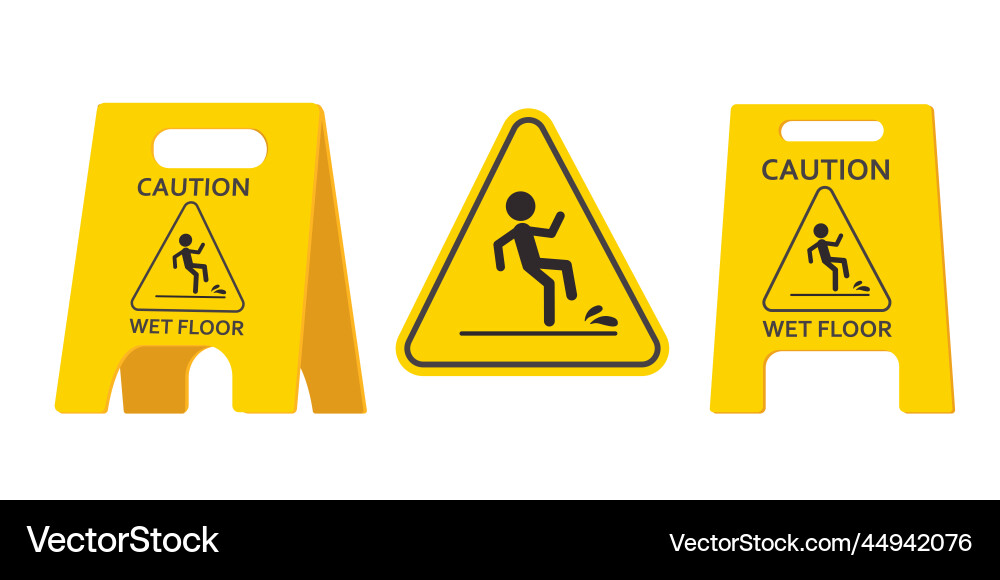 Set wet floor caution warning sign yellow symbol Vector Image