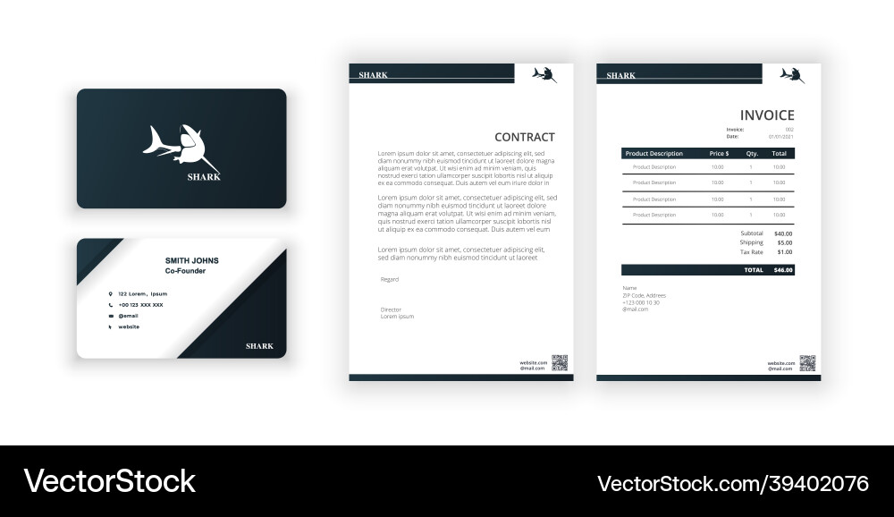 Shark logo business card and blank Royalty Free Vector Image