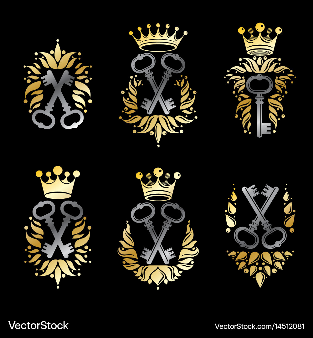 Ancient keys emblems set heraldic coat of arms Vector Image