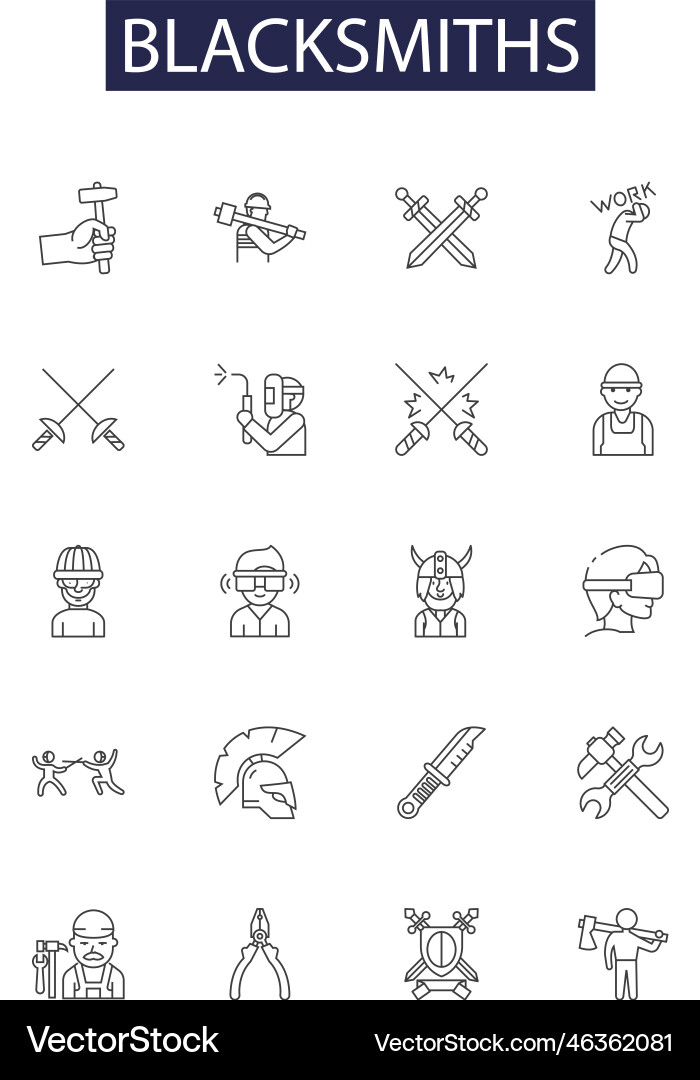 Blacksmiths line icons and signs forging Vector Image
