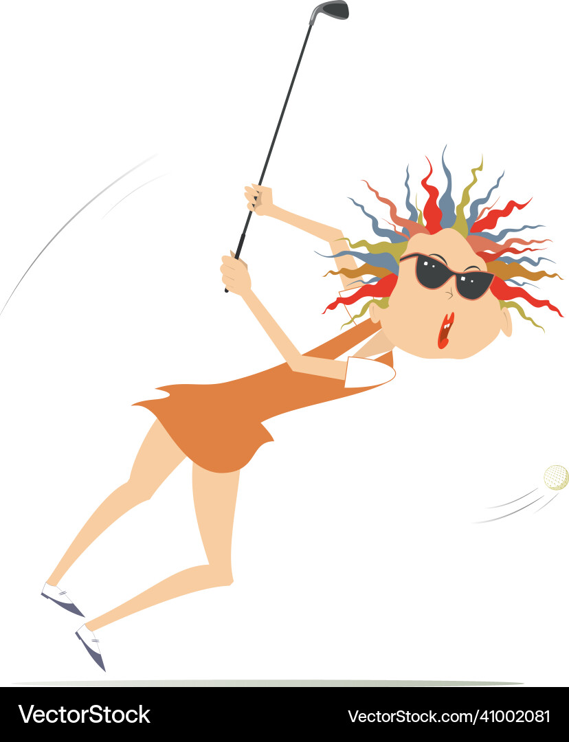 Comic golfer woman on the golf course Royalty Free Vector