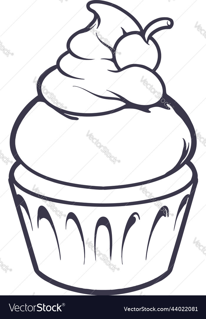 Delicious Cherry Cupcake Monochrome Royalty Free Vector