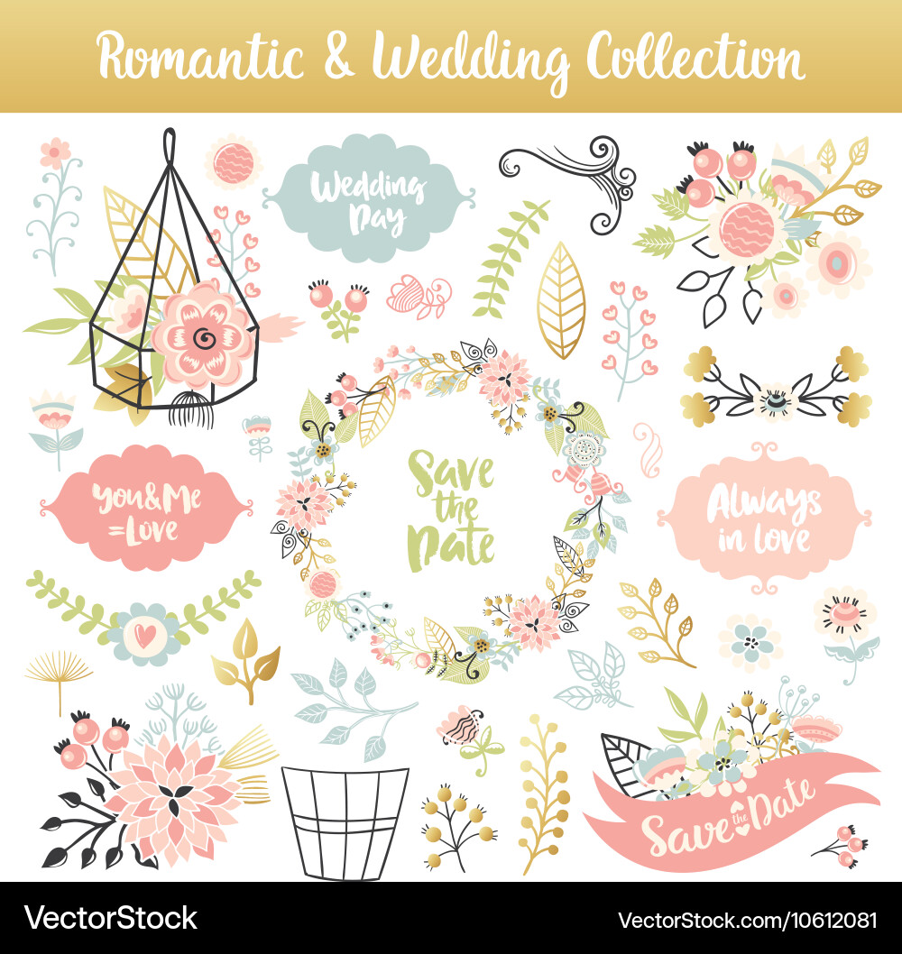 Floral hand drawn vintage set Royalty Free Vector Image