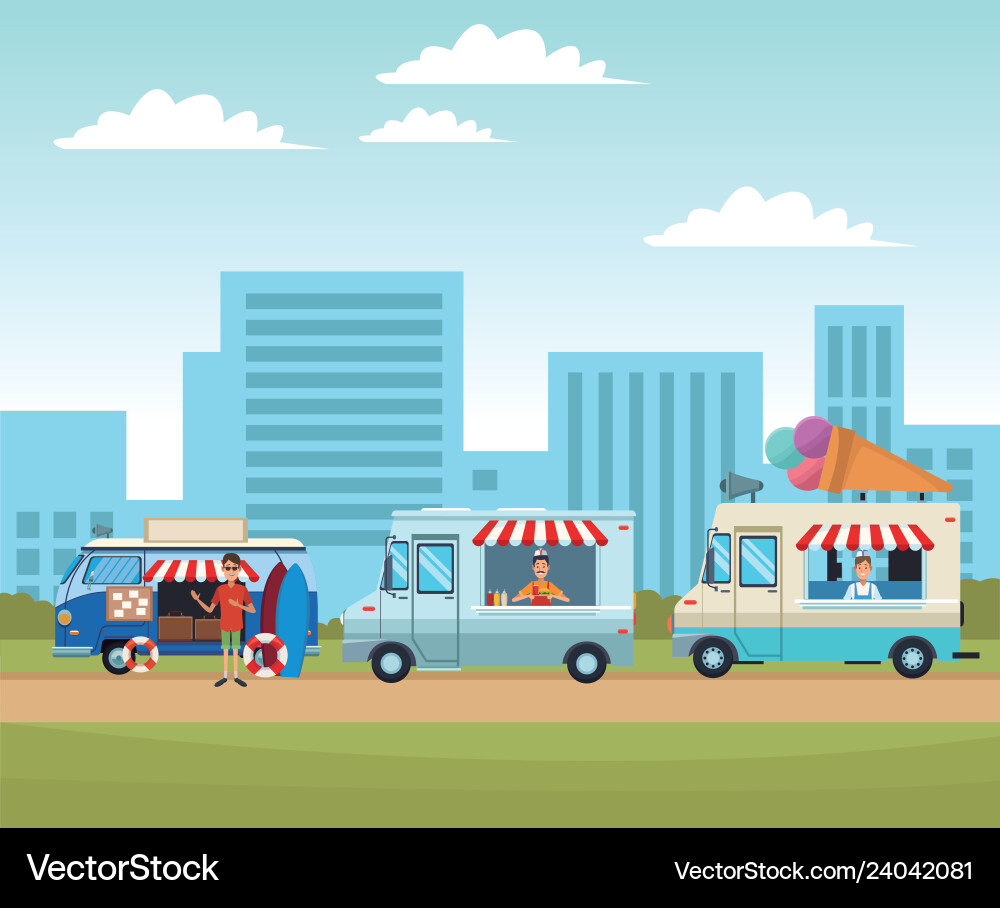 Food stands cartoon Royalty Free Vector Image - VectorStock