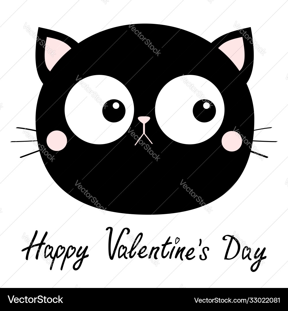 Happy valentines day black cat head face round Vector Image