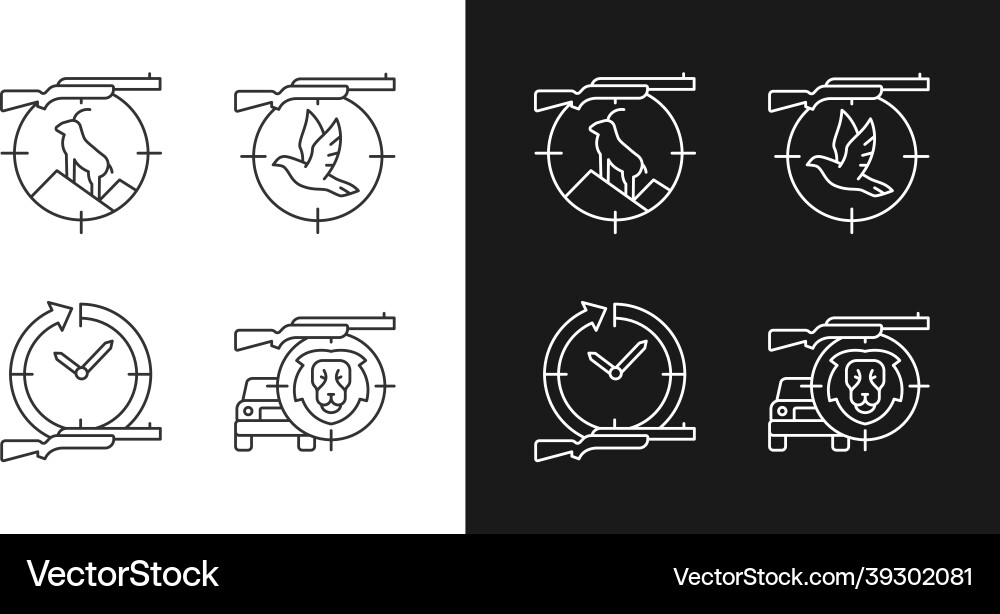 Hunting types linear icons set for dark and light Vector Image
