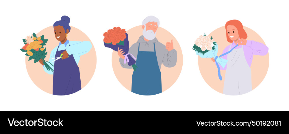 Isolated round composition with happy experienced Vector Image