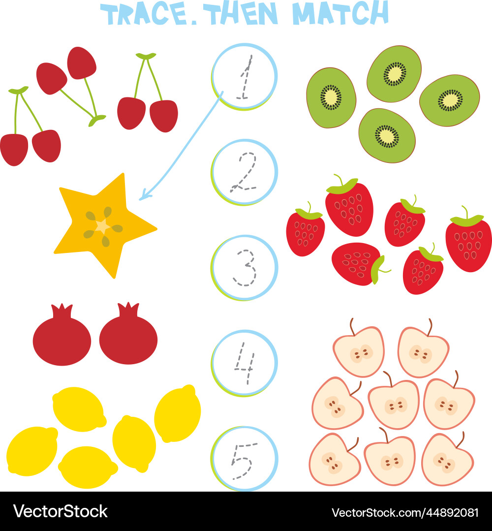 Kids learning number material 1 to 5 trace Vector Image