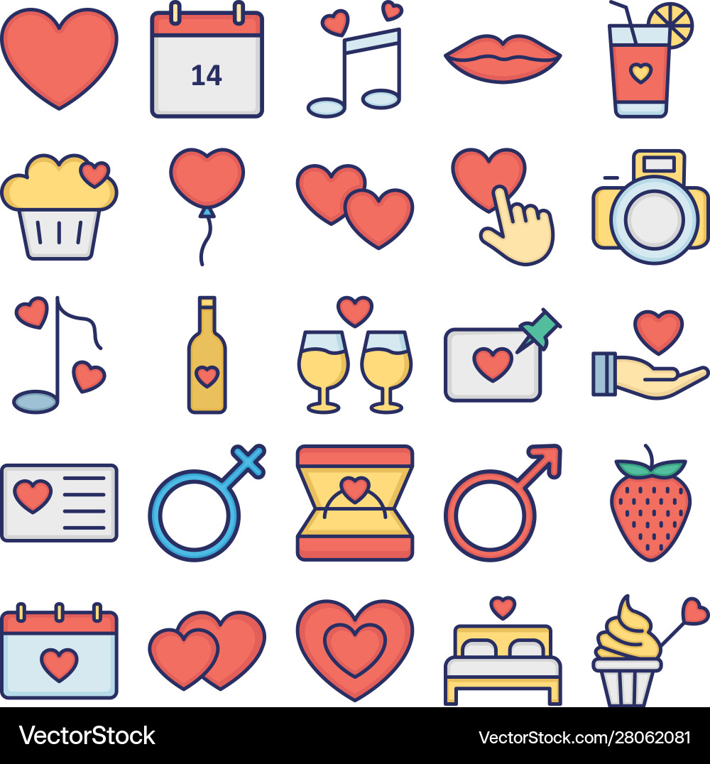 Love and romance icons set which can easil Vector Image