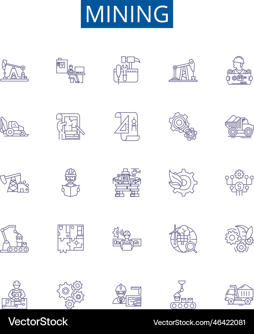 Mining line icons signs set design collection Vector Image