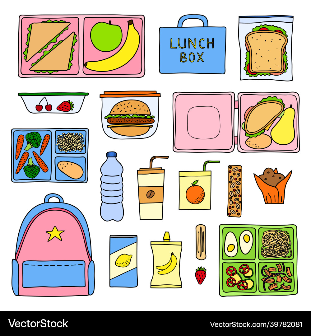 Set of hand drawn lunch boxes Royalty Free Vector Image