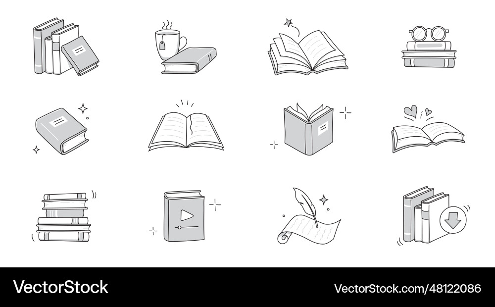 Book line doodle icon set hand drawn sketch Vector Image