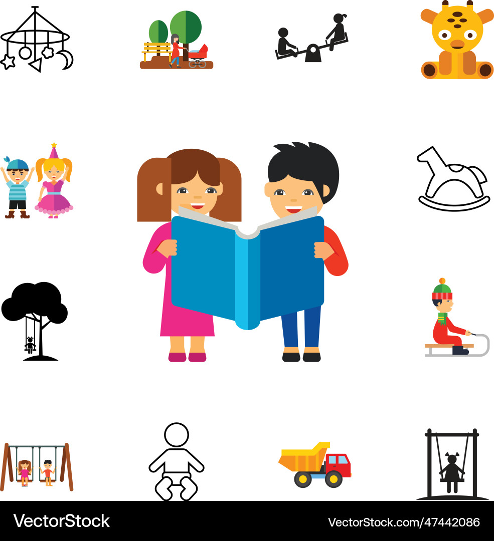 Childhood symbols icon set Royalty Free Vector Image