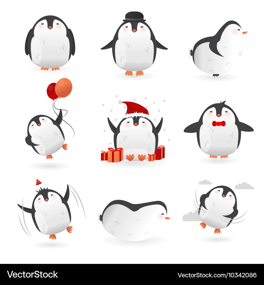 Collection of cute penguins characters set Vector Image