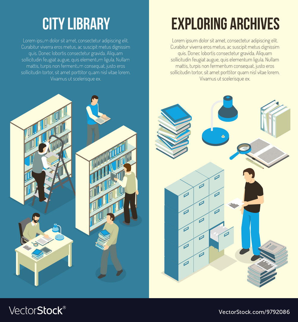 Documents archive library isometric vertical Vector Image