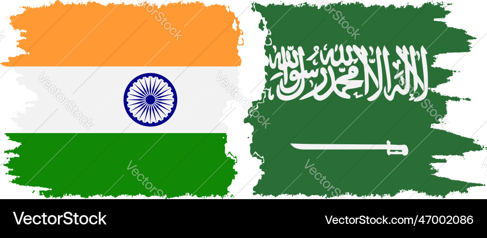 Saudi arabia and india grunge flags connection Vector Image