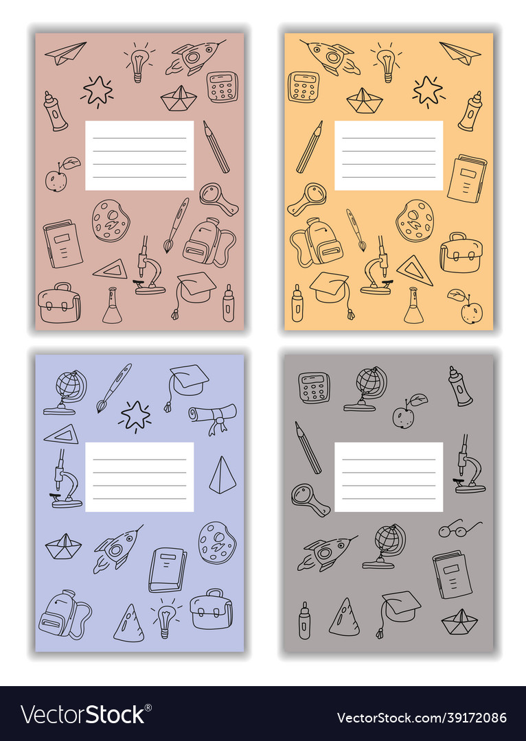 Set cover notebook school doodles icons hand drawn
