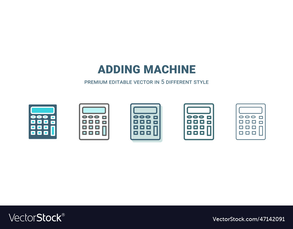 Adding machine icon in 5 different style outline Vector Image