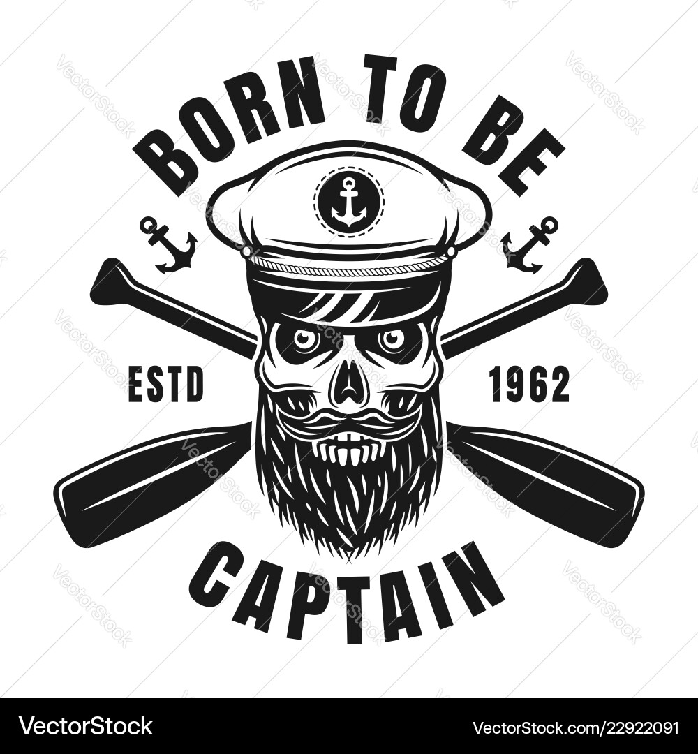 Captain skull nautical black vintage emblem Vector Image