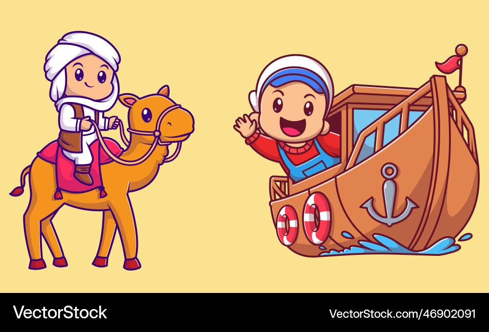 Cute man riding camel cartoon icon Royalty Free Vector Image