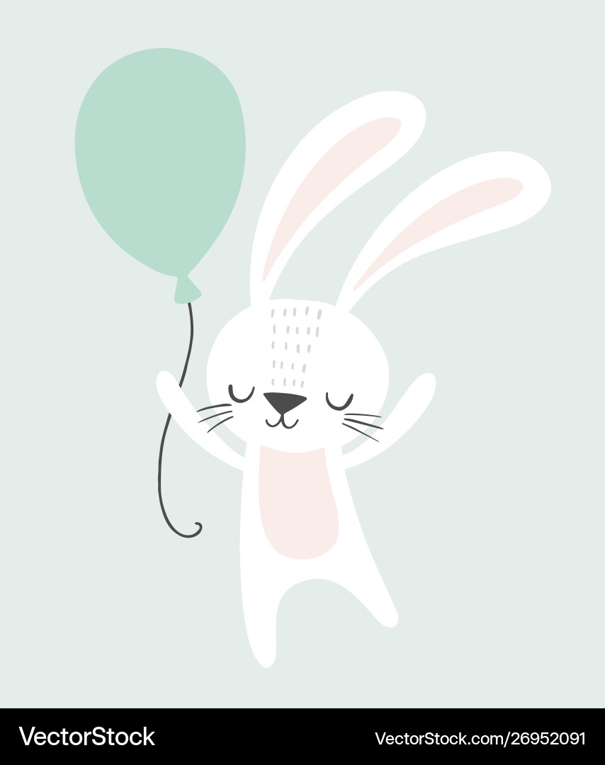 Cute rabbit holding a balloon childish Royalty Free Vector