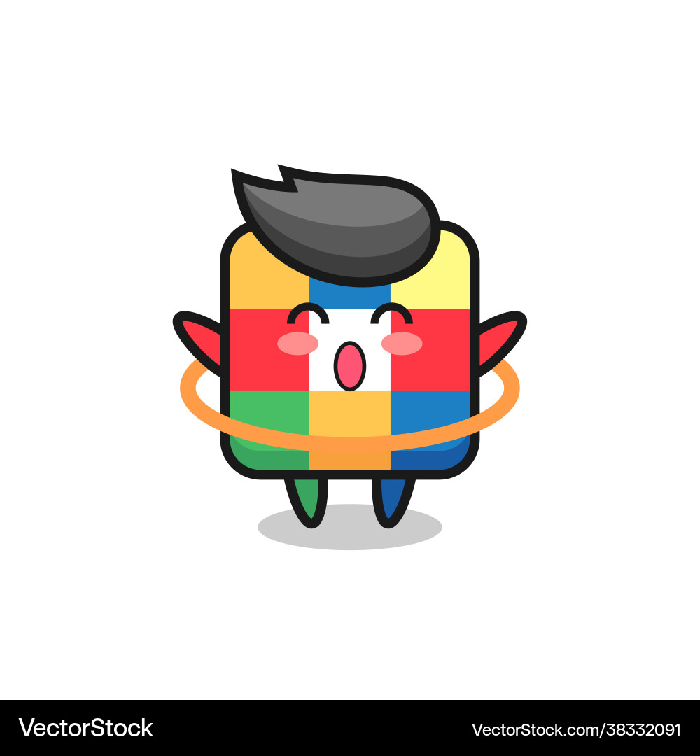 Cute rubik cube cartoon is playing hula hoop Vector Image