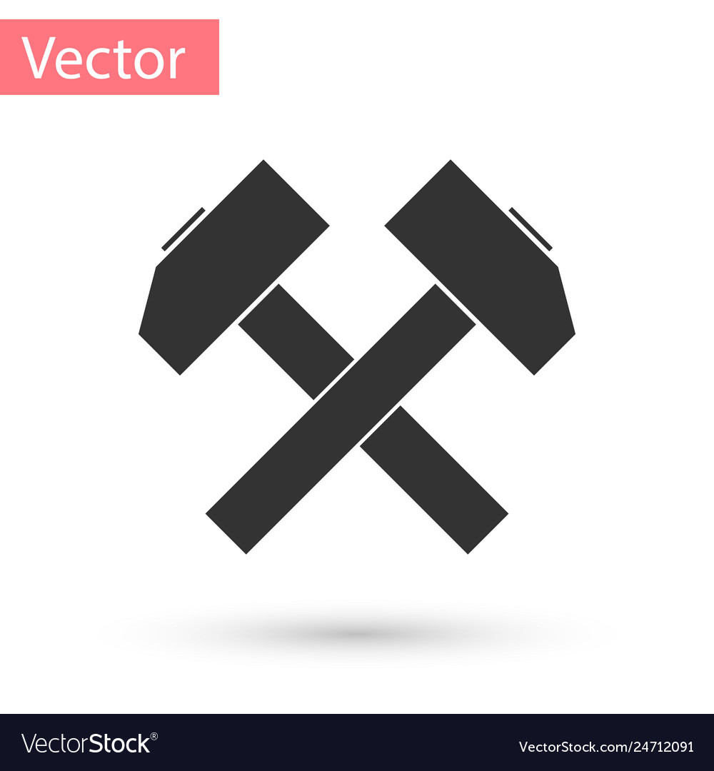 Grey two crossed hammers icon isolated on white Vector Image