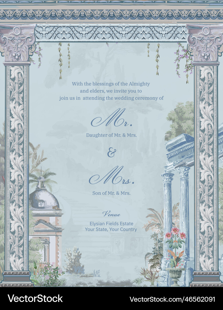 Roman ancient arch theme wedidng invitation Vector Image