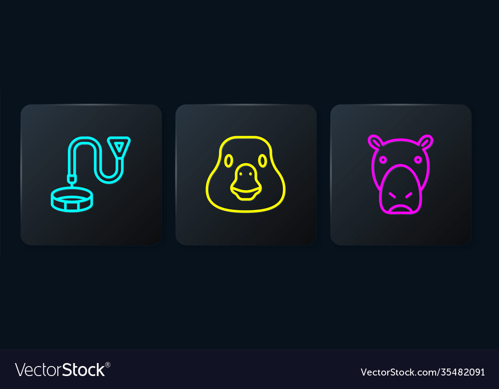 Set line collar with name tag hippo Royalty Free Vector