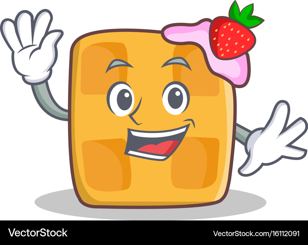 Waving waffle character cartoon design Royalty Free Vector